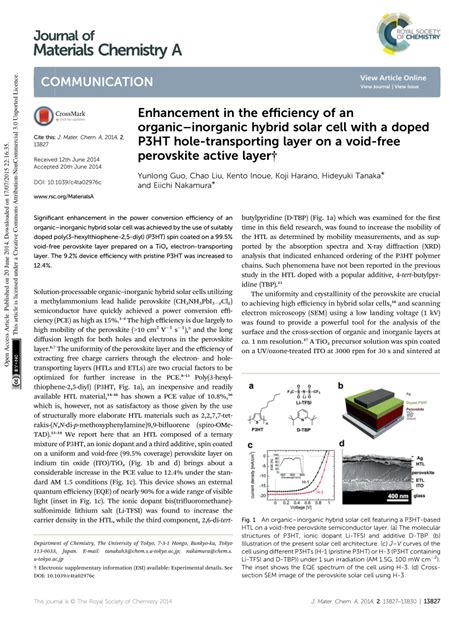 Pdf Enhancement In The Efficiency Of An Organicinorganic Hybrid
