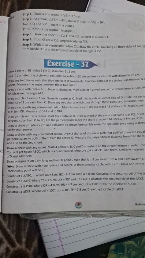 Step 1 Draw A Line Segment Y Z 35 Mathrm ~cm Step 2 At Y Make An