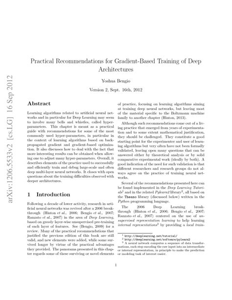 Practical Recommendations For Gradient Based Training Of Deep Architectures Deepai