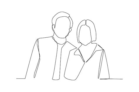 연속 한 선 그리기 아버지와 딸 초상화 스타일 가족 개념 단일 선 그리기 디자인 벡터 그래픽 그림 프리미엄 벡터