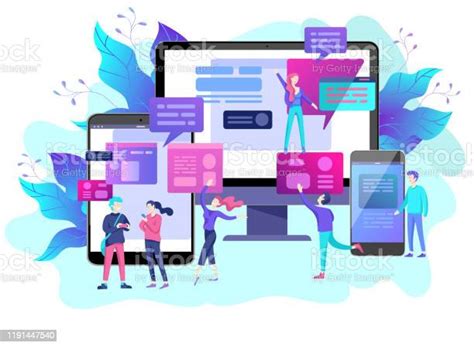 벡터 일러스트레이션 작은 사람들은 웹 사이트 응용 프로그램을 만들기 위해 노력하고 있습니다 개념에 대한 스톡 벡터 아트 및 기타