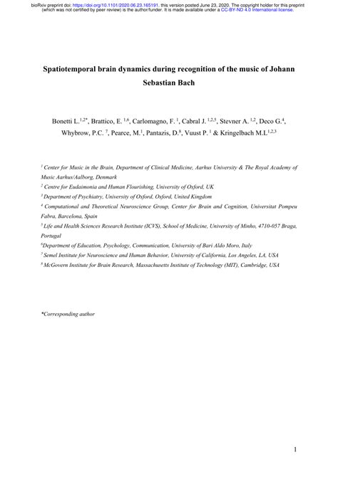 Pdf Spatiotemporal Brain Dynamics During Recognition Of The Music Of Johann Sebastian Bach
