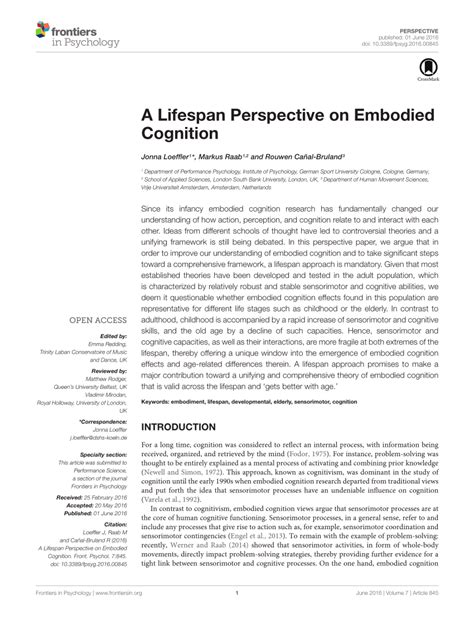 Pdf A Lifespan Perspective On Embodied Cognition