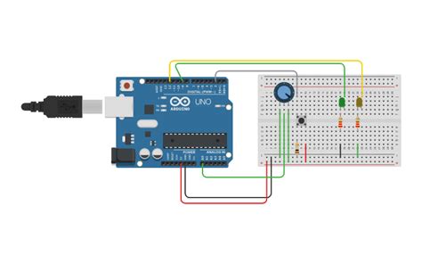 Circuit Design Arduino Learning C 3 Leds 2 Buttons And 1 Potentiometer Tinkercad