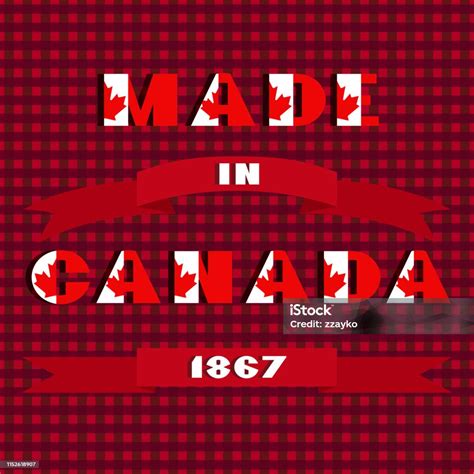 해피 캐나다 데이 카드 축 하 디자인 전단지 체크 무늬 배경에 배너에 대 한 빨간색과 흰색 색상 현대 타이포 그래피 패턴 국기 스타일 1867년에 대한 스톡 벡터 아트 및