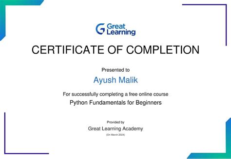 Completed Python Fundamental Course At Great Learning Academy Ayush Malik Posted On The Topic