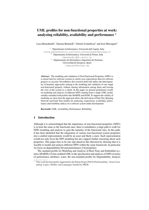 Pdf Uml Profiles For Non Functional Properties At Work Analyzing Reliability Availability