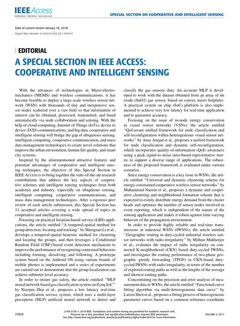 Pdf A Special Section In Ieee Access Cooperative And Intelligent Sensing