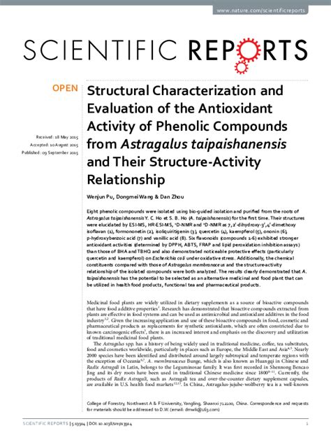 Pdf Structural Characterization And Evaluation Of The Antioxidant Activity Of Phenolic