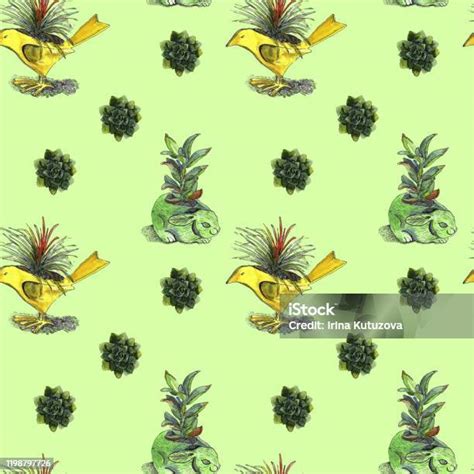 색깔 배경에 새와 토끼의 형태로 꽃과 냄비와 수채화 패턴 가위에 대한 스톡 벡터 아트 및 기타 이미지 가위 그리기 긍정적인 감정 표현 Istock