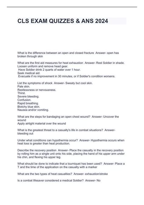 CLS EXAM QUIZZES ANS Cls Stuvia US