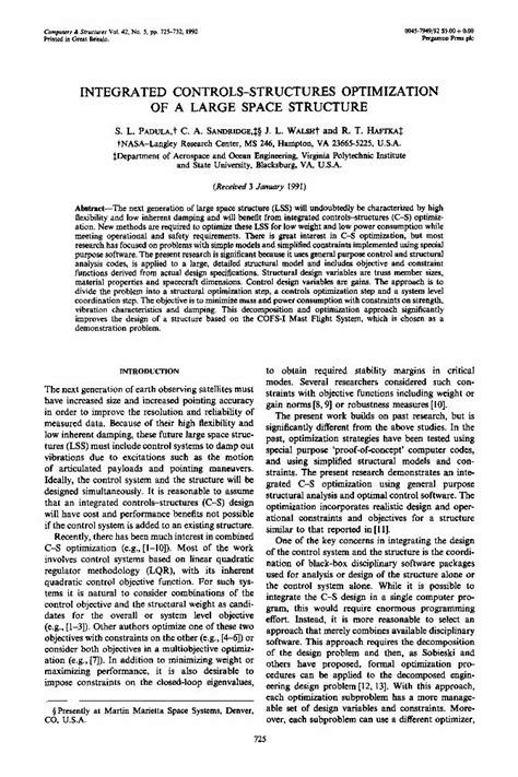 Pdf Integrated Controls Structures Optimization Of A Large Space Structure Dokumentips