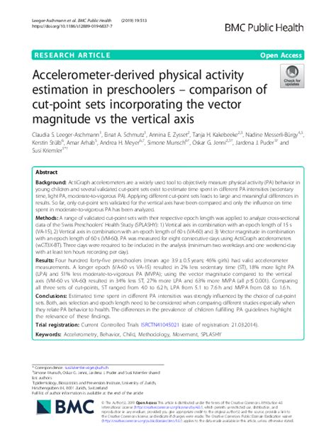 Pdf Accelerometer Derived Physical Activity Estimation In