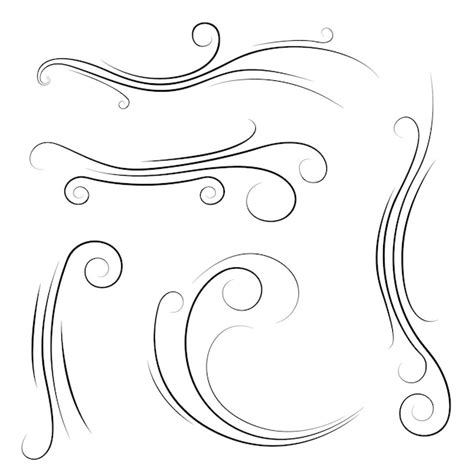 Premium Vector Set Black Collection Simple Line Winds Gust Squall Curl Doodle Outline Nature