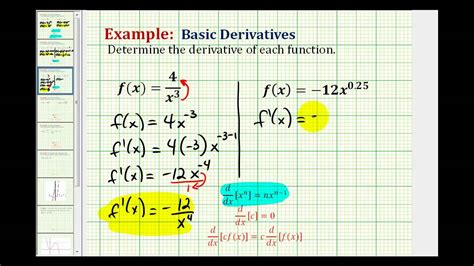 Ex 2 Derivatives Using The Power Rule With Negative And Decimal Exponents Youtube