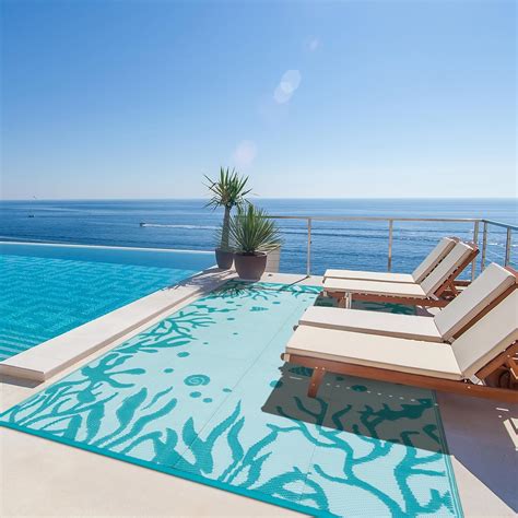 Beachcrest Home™ Coastal Outdoor Rug Waterproof 8x10reversible Ocean