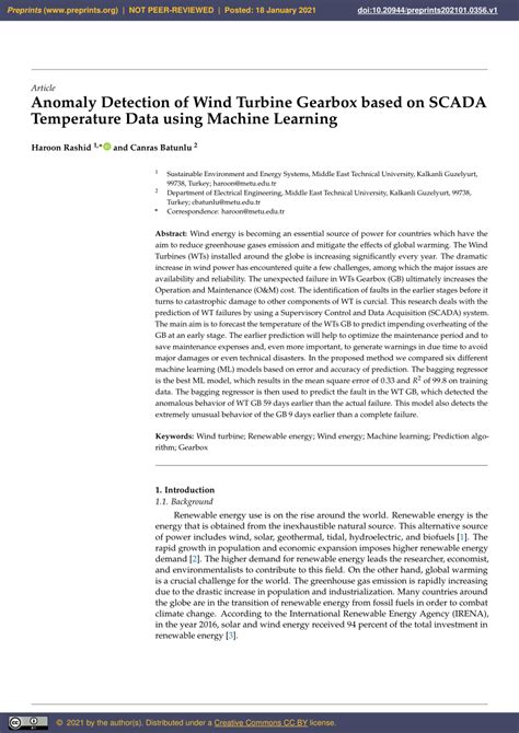 Pdf Anomaly Detection Of Wind Turbine Gearbox Based On Scada