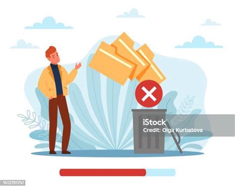 삭제 불필요한 파일을 휴지통으로 이동 문서 지우기 컴퓨터 메모리 최적화 쓰레기통 근처의 사람 소프트웨어 정리 캐시 및 스팸 웹 사이트 벡터 만화 플랫 개념 개념에 대한 스톡