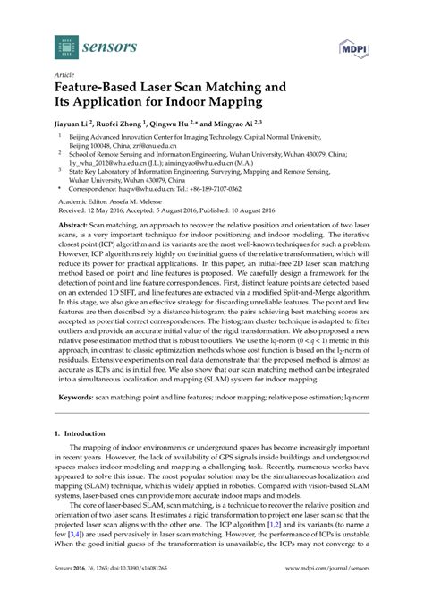 Pdf Feature Based Laser Scan Matching And Its Application For Indoor Mapping