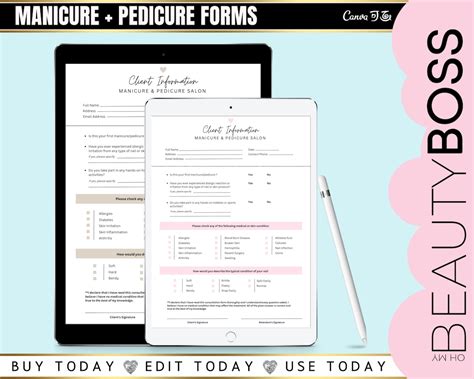 Manicure And Pedicure Documents Consent Form Consultation Etsy