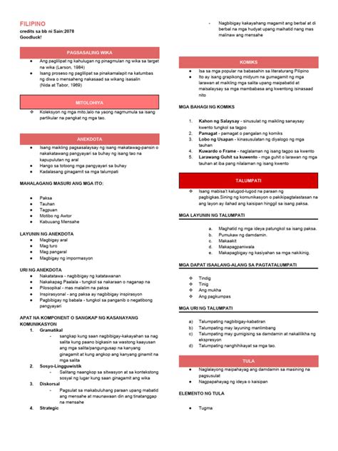 Filipino Reviewer 3rd Quarter Pdf