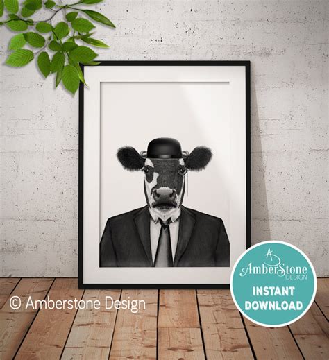 COW IN SUIT Art Print Cow Printables Cow Print Printable Cow Art Dapper Cow Cow Art