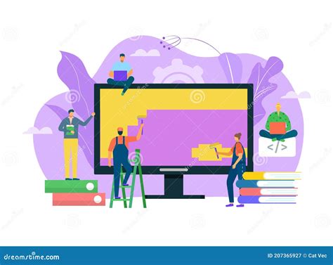 development computer application tiny character male female teamwork