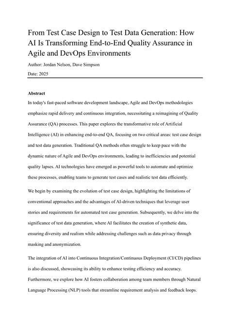 Pdf From Test Case Design To Test Data Generation How Ai Is Transforming End To End Quality