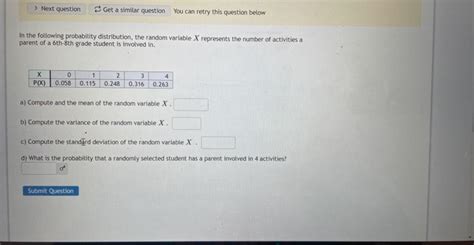 Solved In The Following Probability Distribution The Random Chegg