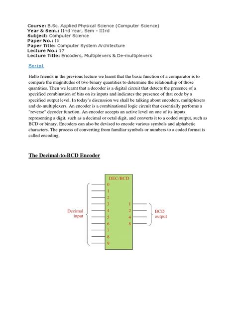 Script The Decimal To Bcd Encoder Pdf Binary Coded Decimal Electrical Circuits