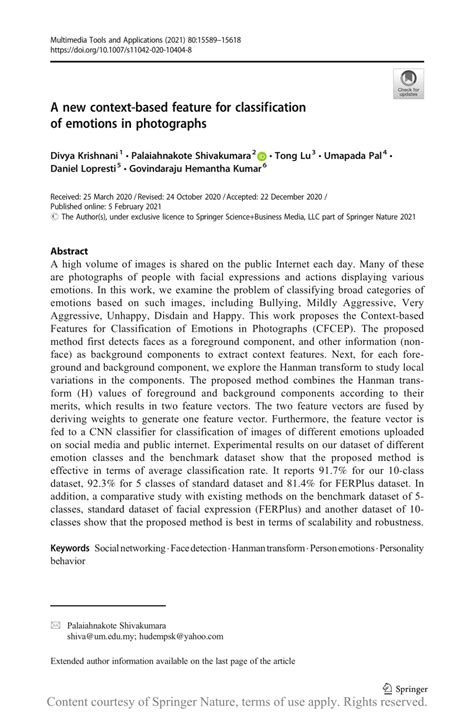 A New Context Based Feature For Classification Of Emotions In Photographs Request Pdf