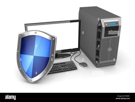 Desktop Pc And Shield This Is A Computer Generated And 3d Rendered