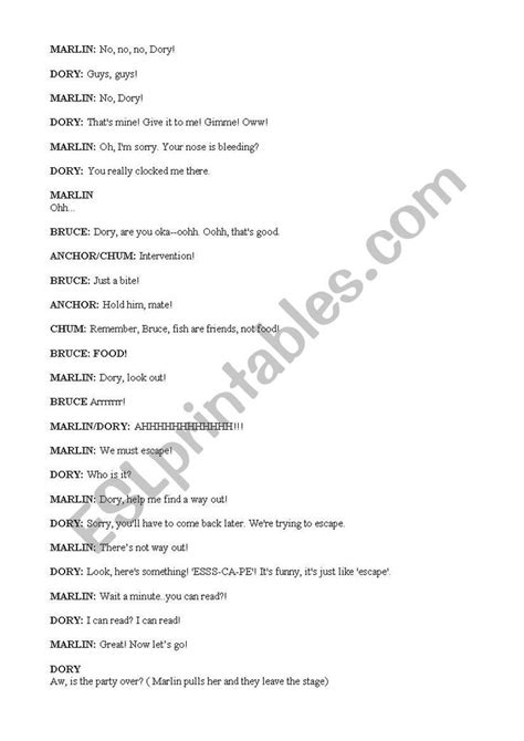 Finding Nemo Play Script ESL Worksheet For Language Arts