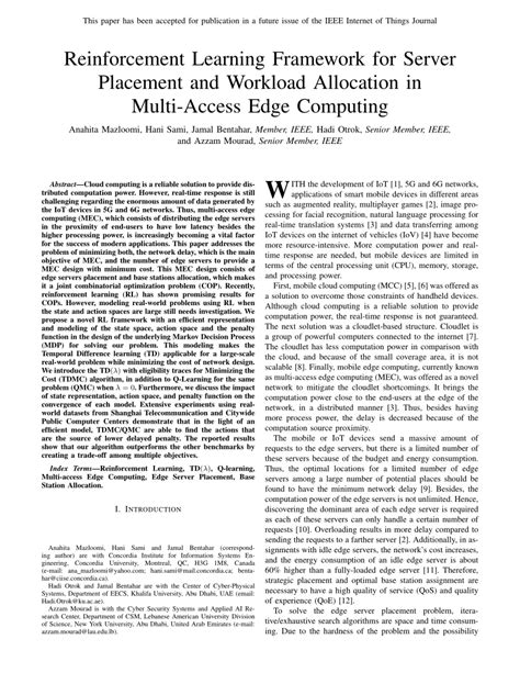 Pdf Reinforcement Learning Framework For Server Placement And Workload Allocation In Multi