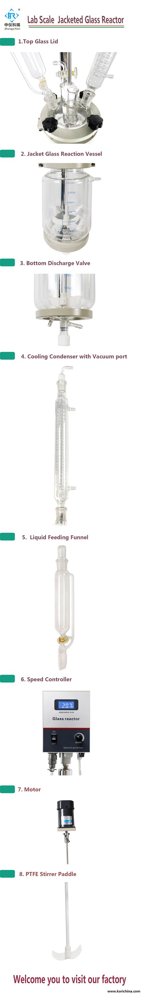 Chemical Lab Bioreactor Glass Lined Reactors With Laboratory Double Layer Jacketed Glass Reactor