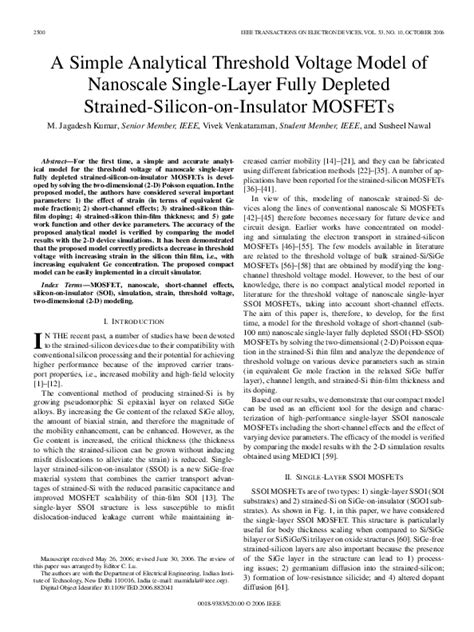 Pdf A Simple Analytical Threshold Voltage Model Of Nanoscale Single
