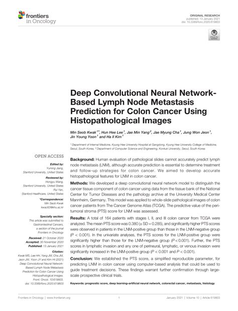 Pdf Deep Convolutional Neural Network Based Lymph Node Metastasis Prediction For Colon Cancer