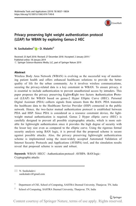 Privacy Preserving Light Weight Authentication Protocol Leap For Wban By Exploring Genus 2 Hec