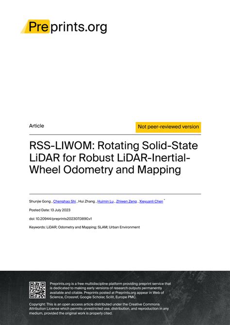 Pdf Rss Liwom Rotating Solid State Lidar For Robust Lidar Inertial Wheel Odometry And Mapping