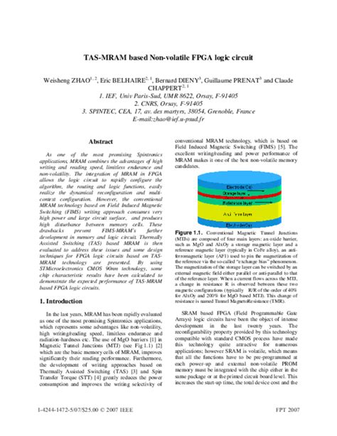 pdf tas mram based non volatile fpga logic circuit