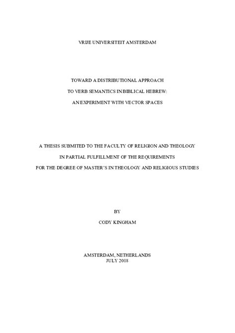 Pdf Toward A Distributional Approach To Verb Semantics In Biblical Hebrew