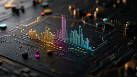 Vibrant Digital Data Visualization Set Against A Sleek Circuit Board Showcasing Colorful Trends