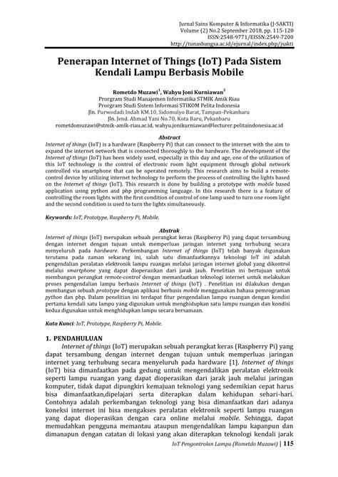 PDF Penerapan Internet Of Things IoT Pada Sistem Kendali Lampu Berbasis Mobile