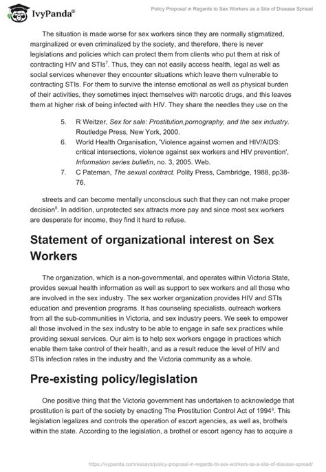 Policy Proposal In Regards To Sex Workers As A Site Of Disease Spread 2516 Words Essay Example