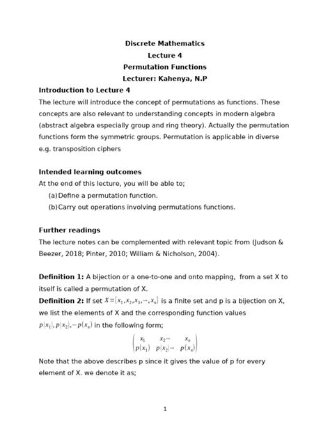 Mth 210 Lecture 4 Permutation Functions Pdf Functions And