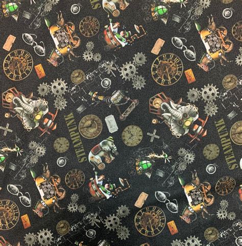 Steampunk Express Gears And Clicks Cotton Fabric Sold By The Yard Qt F