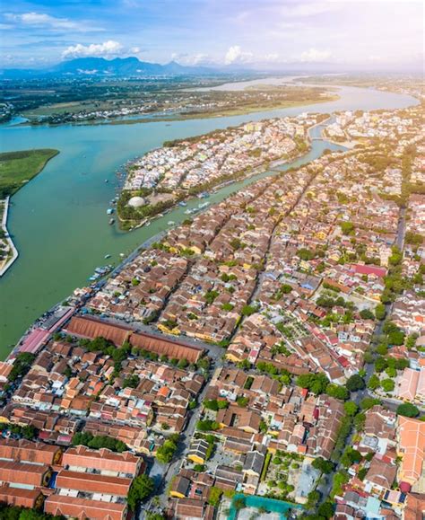 꽝남성 quang Nam Province 에 있는 유네스코 세계 문화유산인 호이안 hoi An 고대 도시의 공중 전망 베트남