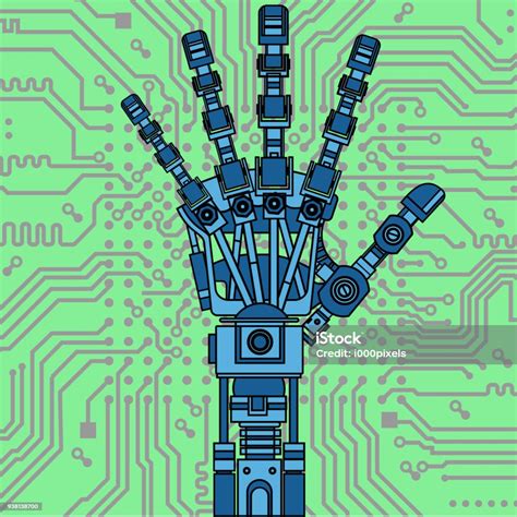 로봇 팔 드로잉 모델입니다 그것은 과학 엔지니어링 개발 높은기술 슈퍼맨 무생물 인공 지능 로봇 아이디어의 삽화로 사용할 수 있습니다 기계공에 대한 스톡 벡터 아트 및 기타