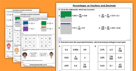 Percentages As Fractions And Decimals Homework Extension Year 5