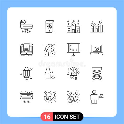 Pack Of 16 Creative Outlines Of Shopping Chart Product Analytics Preparatory Stock Vector